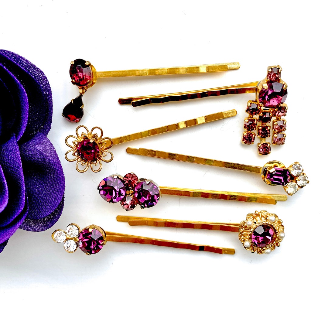 Vintage Hair Pin Set for Wedding, Purple Bridesmaid Hair Clips, Unique ...