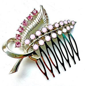 1950s Vintage Pink Silver Feather Hair Comb, Antique Hair Slide for ...