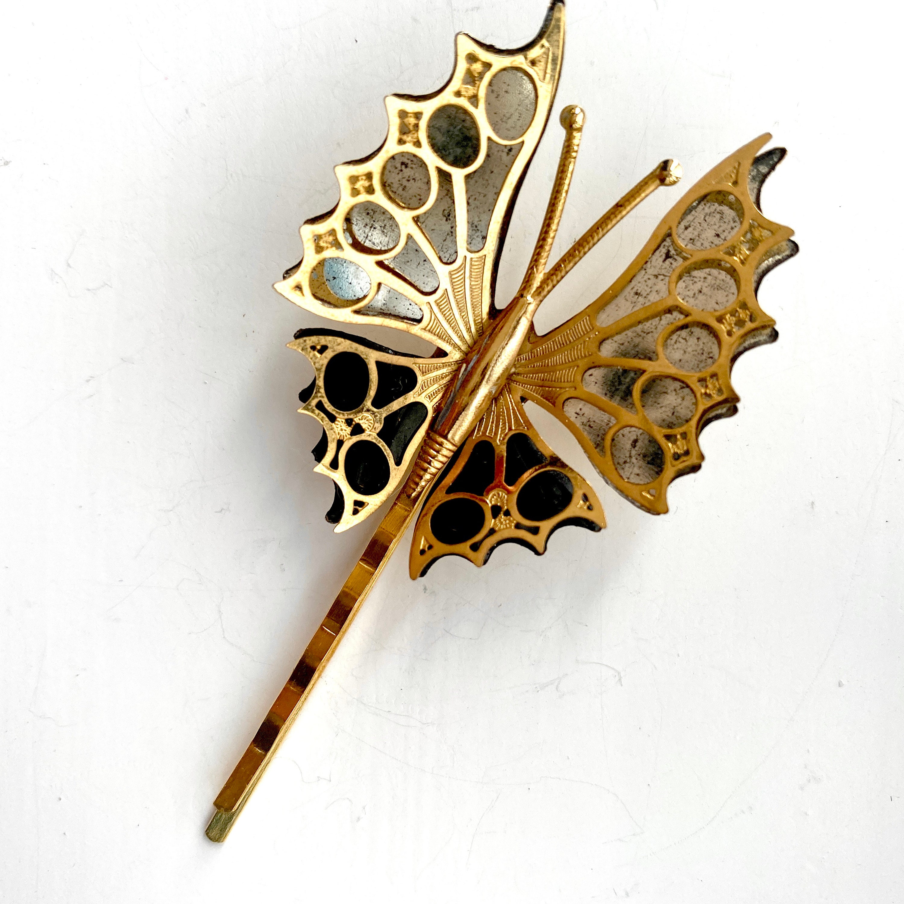 1920s Vintage Butterfly Hair Pin Art Deco Black Gold Hair - Etsy