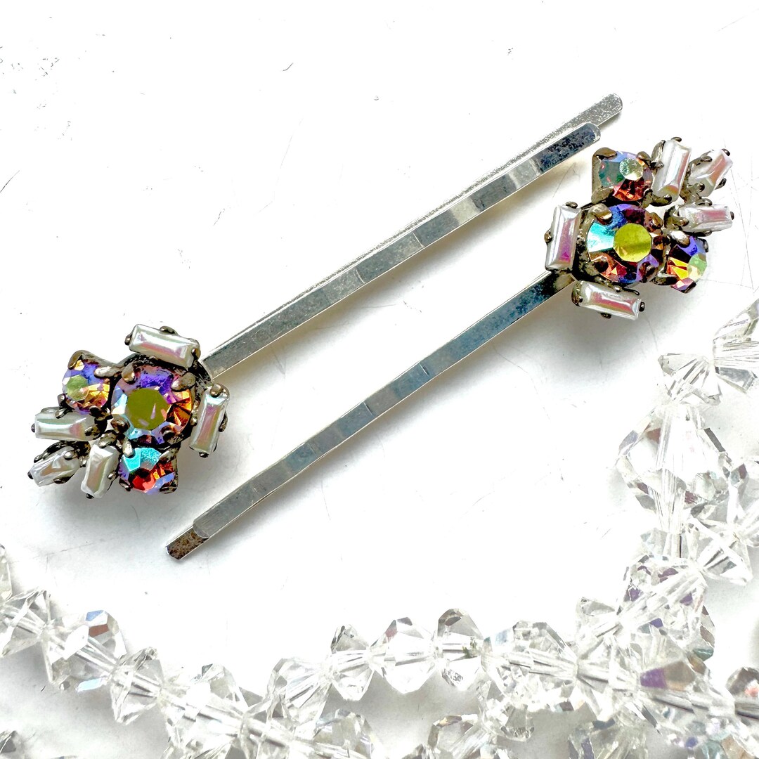 1950s Vintage Pearl and Pink Rhinestone Hair Pins, Antique Pink Hair ...