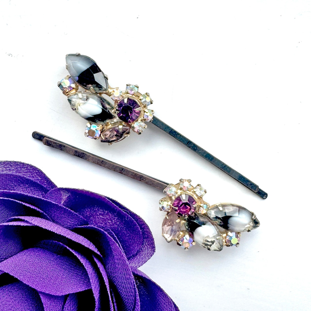 1940s Vintage Purple Hair Pins, Purple Antique Hair Slides for Women ...