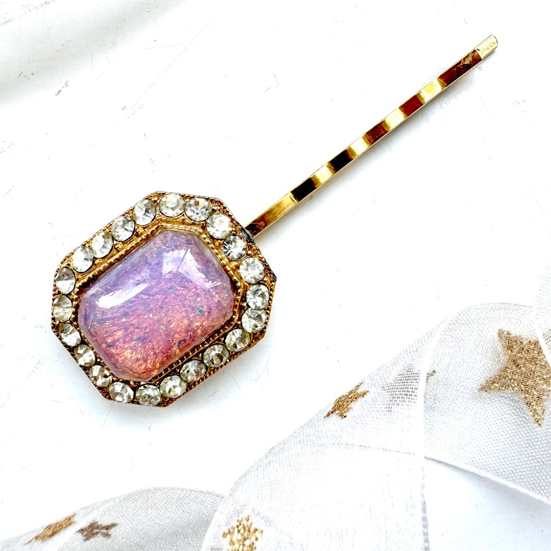 1930s Vintage Pink and Gold Hair Pin, Pink Antique Hair Clip, Antique ...