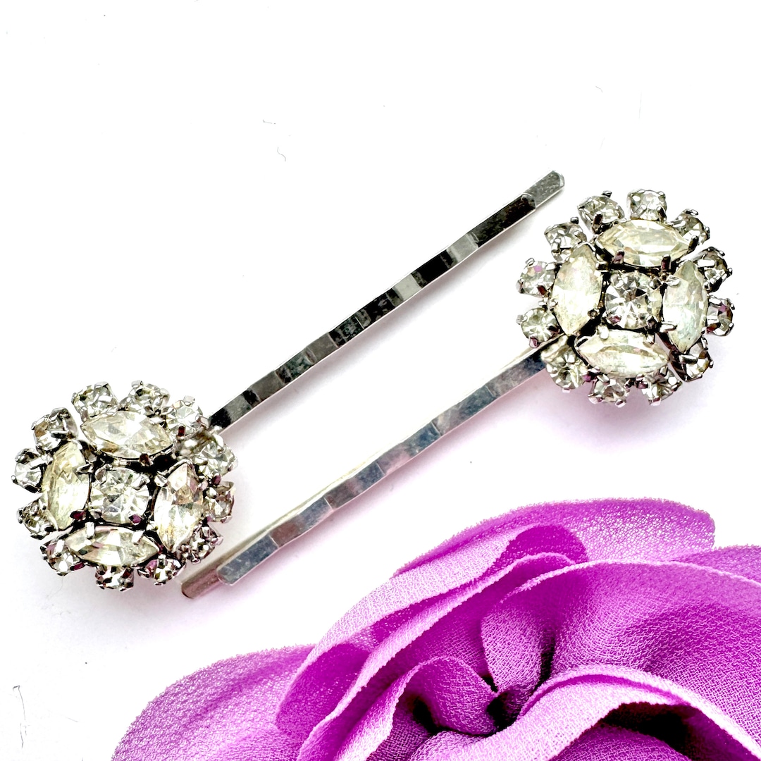 1950s Vintage Rhinestone Hair Clips, Antique Hair Slides for Women ...