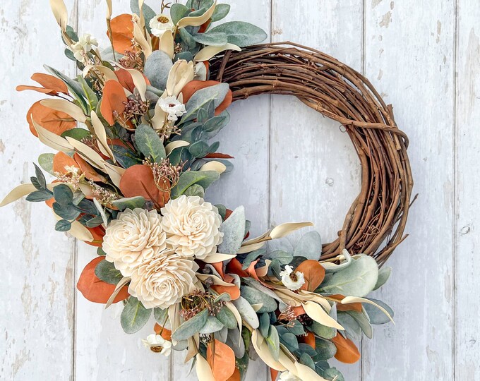 Boho Fall Wreath for Front Door With Autumn Eucalyptus Leaves - Etsy
