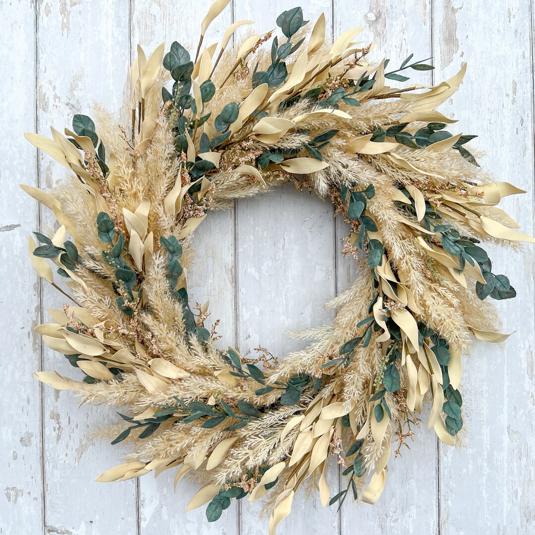 Boho Pampas Grass Wreath for Front Door With Eucalyptus Everyday Wreath ...