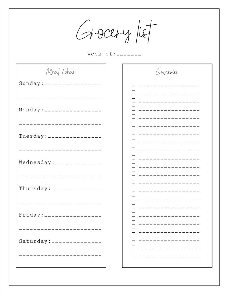 Grocery List (downloadable PDF) - Etsy