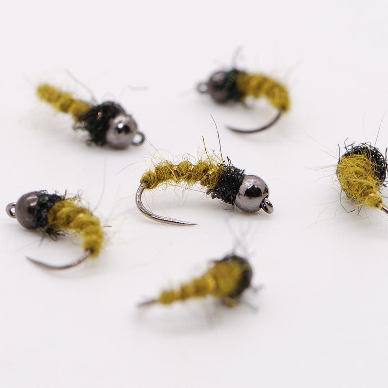 Caddis Larva Green Rock Worm Trout Fly Fishing Flies for Trout Tungsten ...