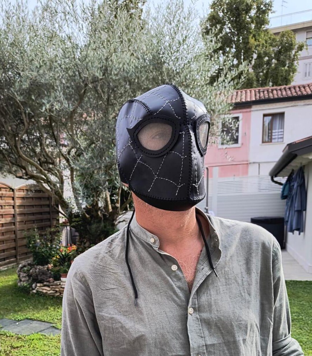 Spiderman Mask. Leather Mask. Spiderman Mask Black Suite. - Etsy