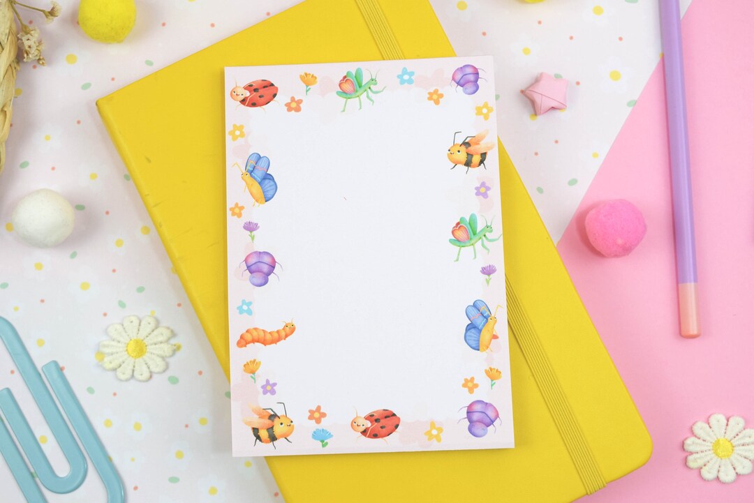 Bugs Notepad, Square Cute Kawaii Stationery, to Do List Paper Notepad, Aesthetic Nature ...