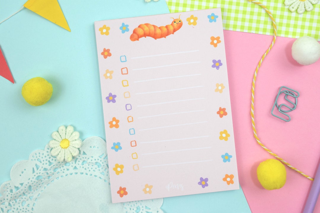 Little Worm Notepad, Square Cute Kawaii Stationery, to Do List Paper ...
