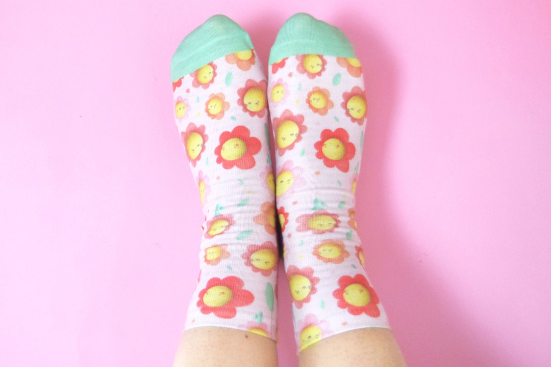 Happy Flower Socks Cute Happy Fun Patterned Socks Crazy - Etsy