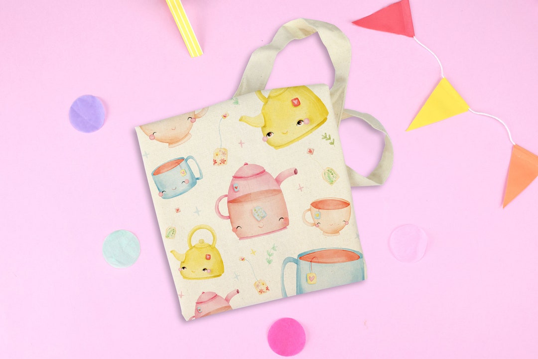 Tea Tote Bag Cute Shopping Bag Kawaii Canvas Bag Illustrated Colorful ...