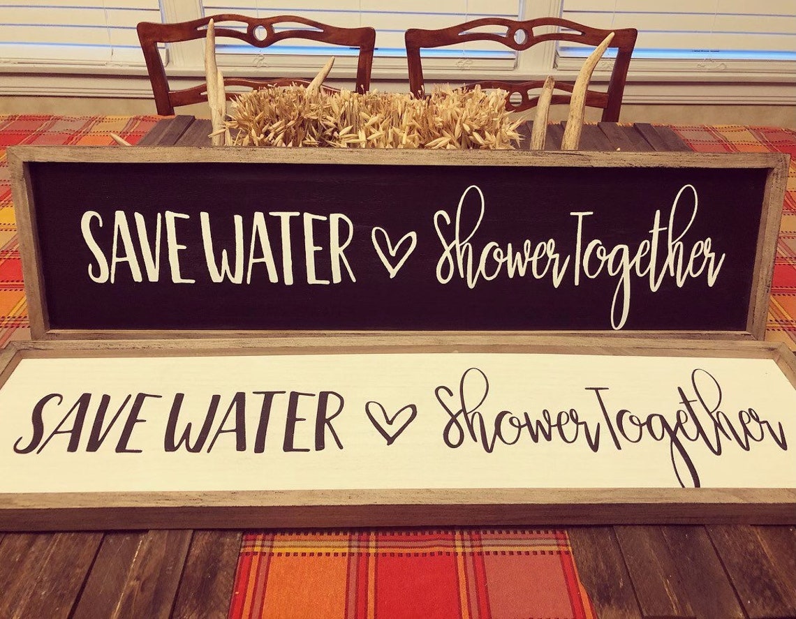 Save Water Shower Together Bathroom Sign | Framed Sign | Bathroom Decor ...