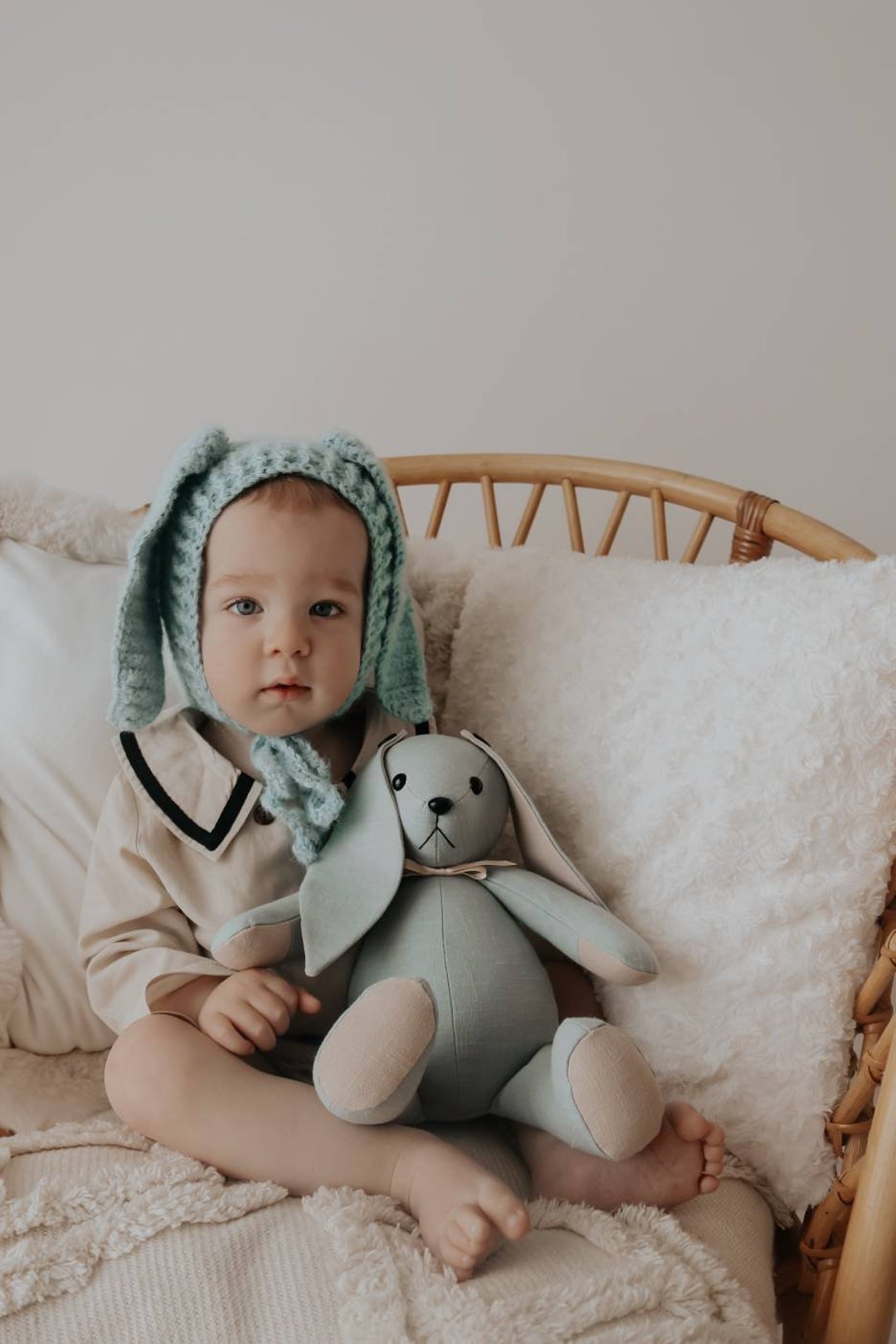 Fluffy Bunny Bonnet, Crochet Merino & Alpaca Silk Hat, Easter Prop ...