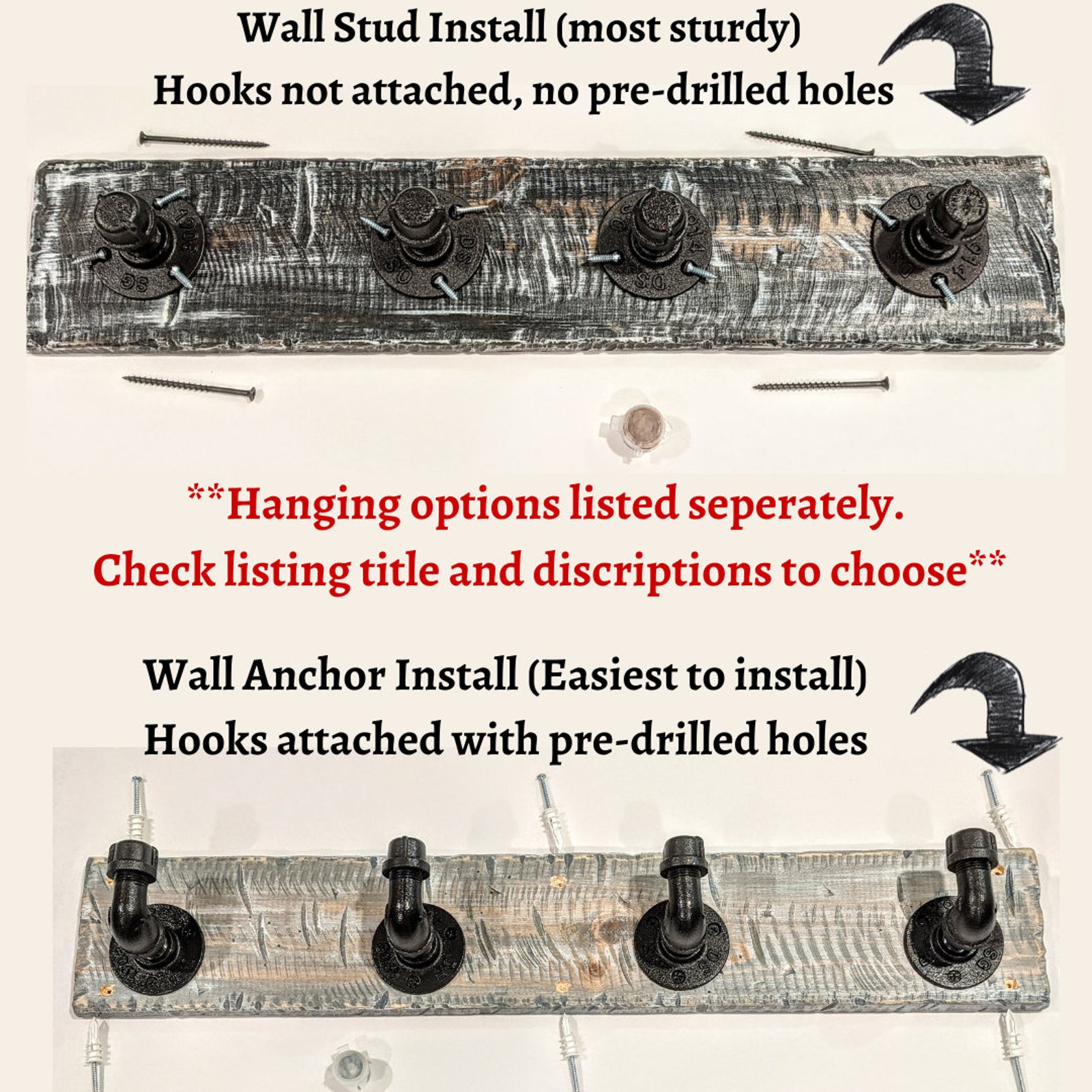 Custom Rustic Wood Towel Robe Coat Rack Bar With Industrial - Etsy