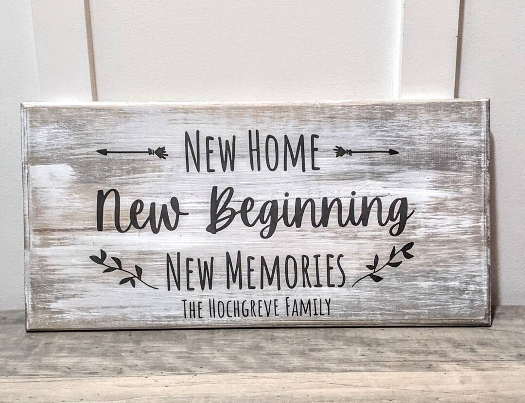 New Home New Beginnings New Memories Solid Pine Wood Sign, Rustic Farmhouse Housewarming ...