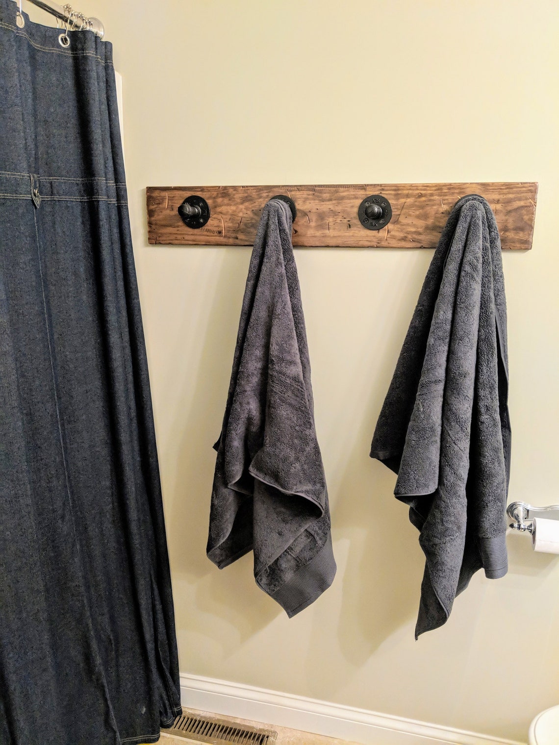 Custom Rustic Wood Towel Robe Coat Rack Bar With Industrial - Etsy