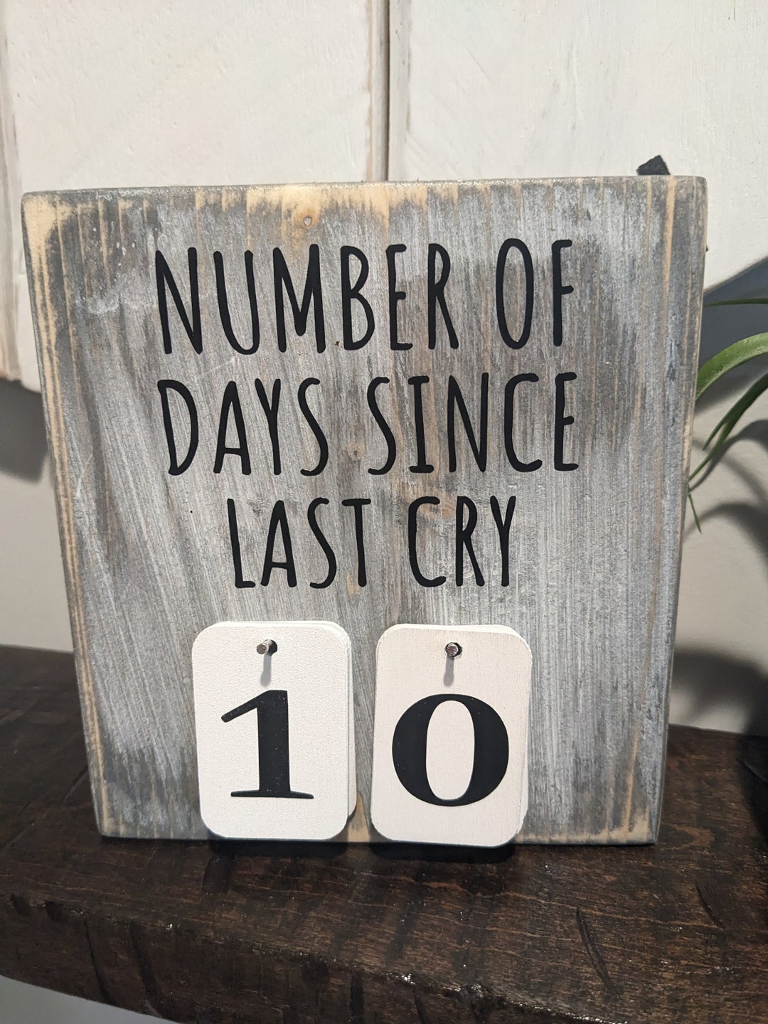 Number of Days Since Last Cry Sign: Solid Wood Desktop Counter, 6"x 6 ...
