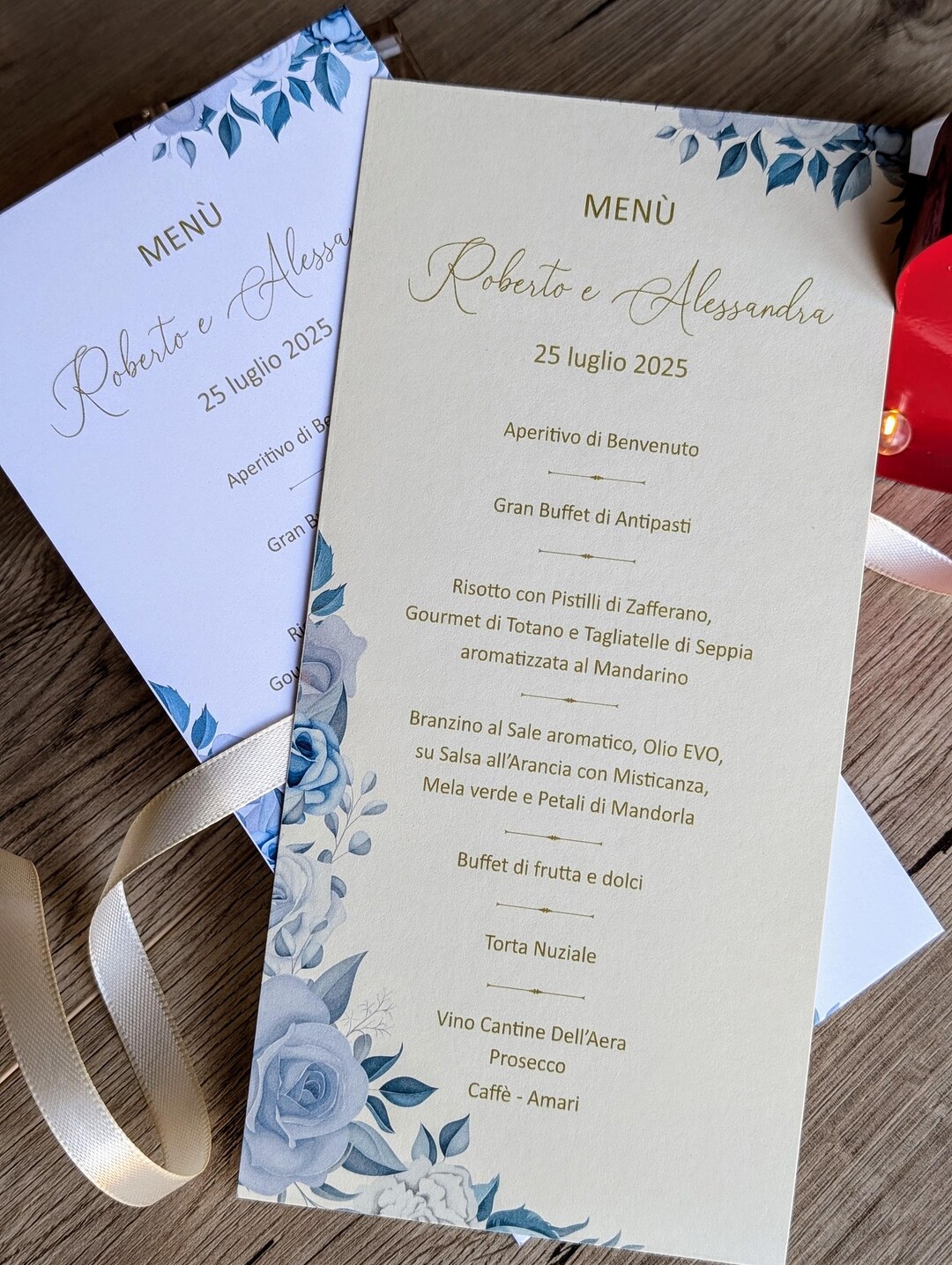 Elegant Blue Rose Wedding Menus | Personalized Reception Menu, Custom ...