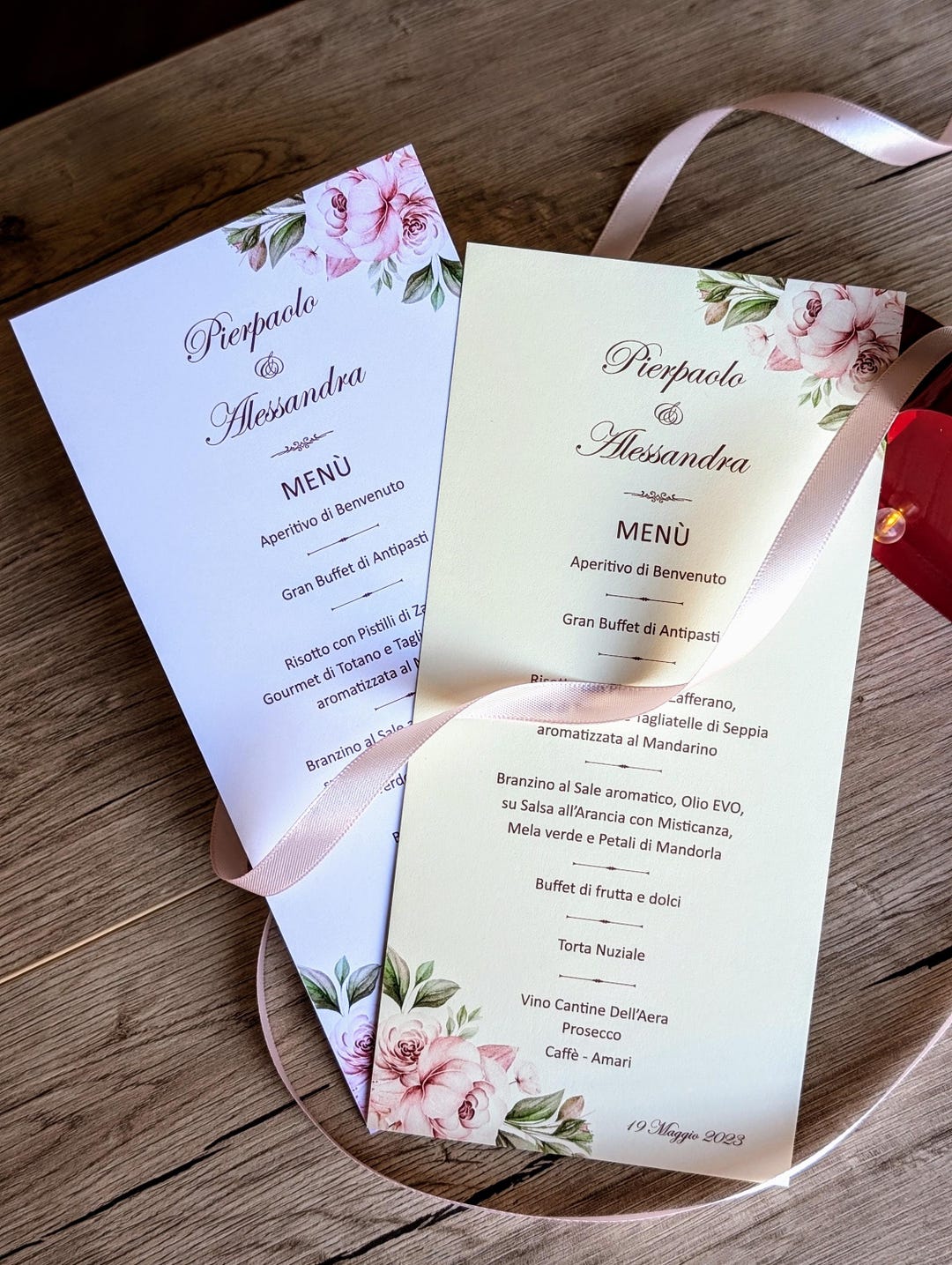 Romantic Wedding Menus | Sleek Pink Floral Reception Menu, Custom ...