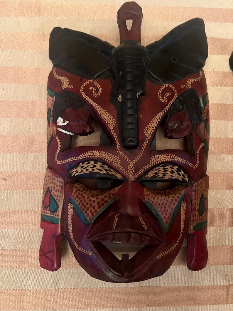 Authentic Kenyan African Mask Hand Carved Wood | Tribal Elephant Wall ...