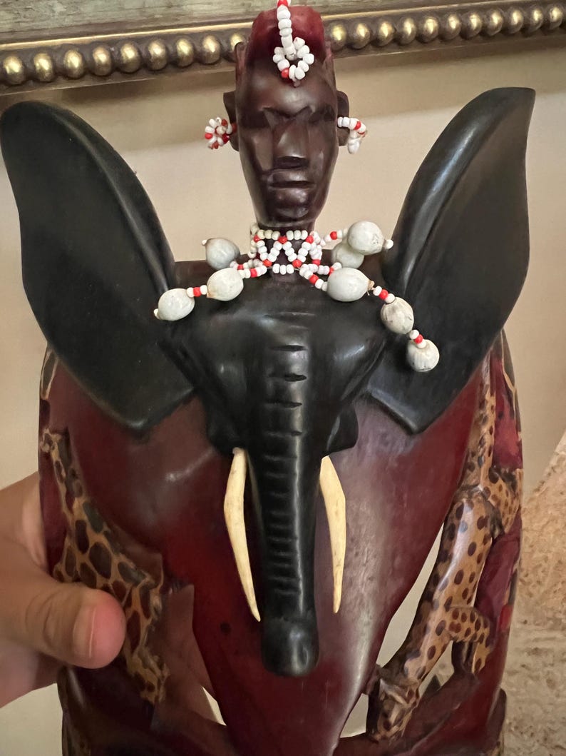 Authentic Kenyan African Mask Hand Carved Wood | Tribal Elephant Wall ...