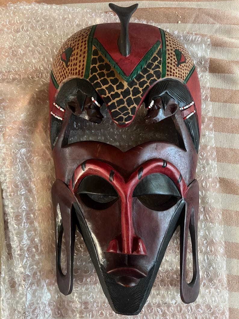 Authentic Kenyan African Mask Hand Carved Wood | Tribal Elephant Wall ...
