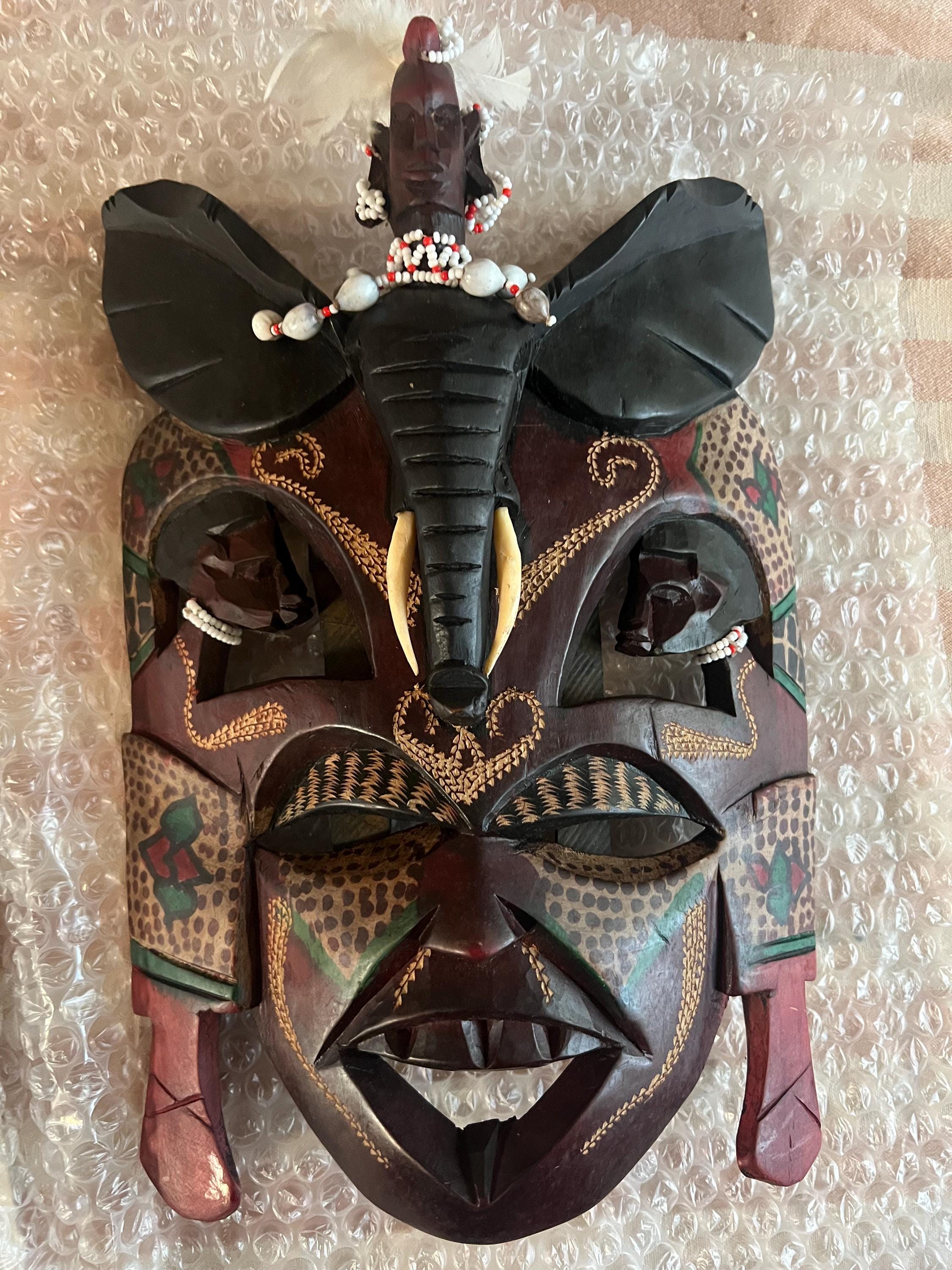 Authentic Kenyan African Mask Hand Carved Wood | Tribal Elephant Wall ...