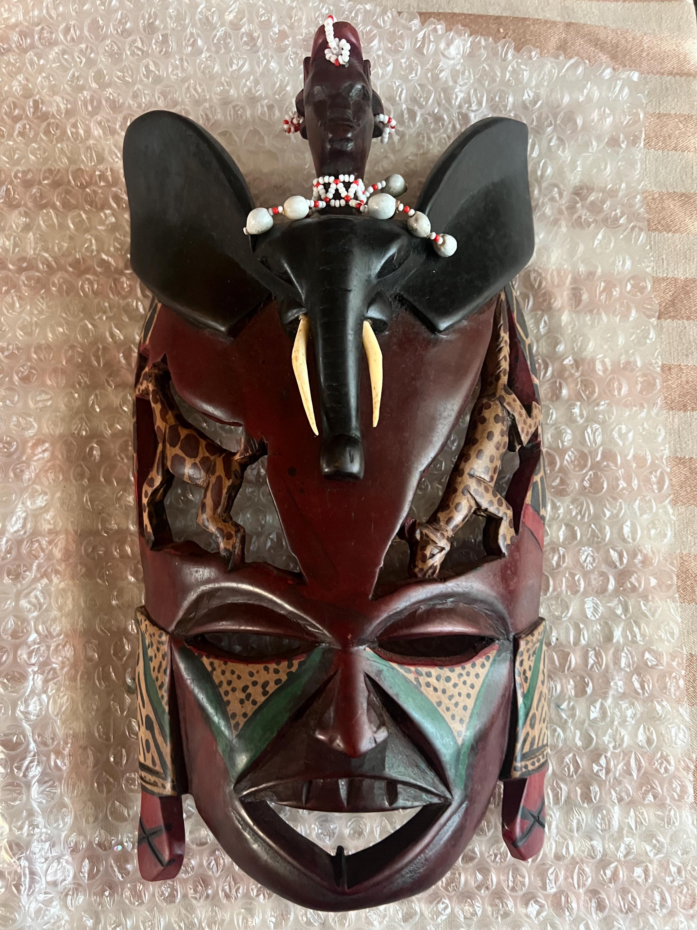 Authentic Kenyan African Mask Hand Carved Wood | Tribal Elephant Wall ...