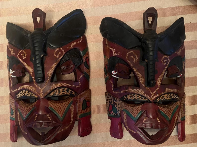 Authentic Kenyan African Mask Hand Carved Wood | Tribal Elephant Wall ...