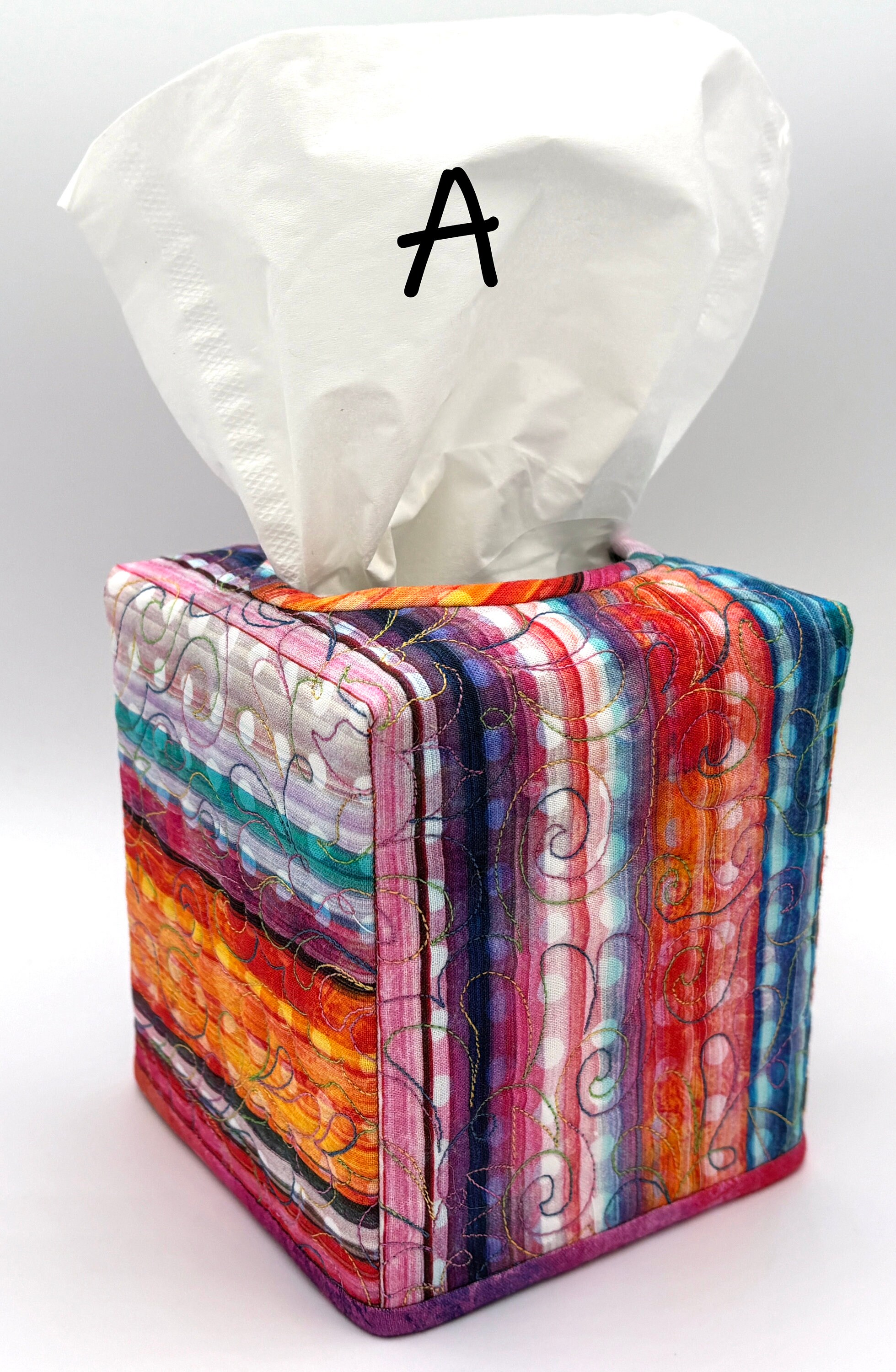 Quilted Tissue Box Cover in Made With Multi-color Bright Stripe Fabric ...