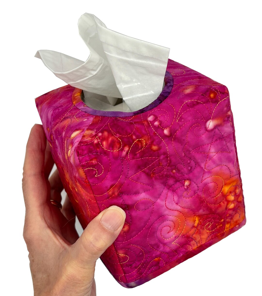 Quilted Tissue Box Cover in Pink/orange/purple Batik Fabric Featuring ...
