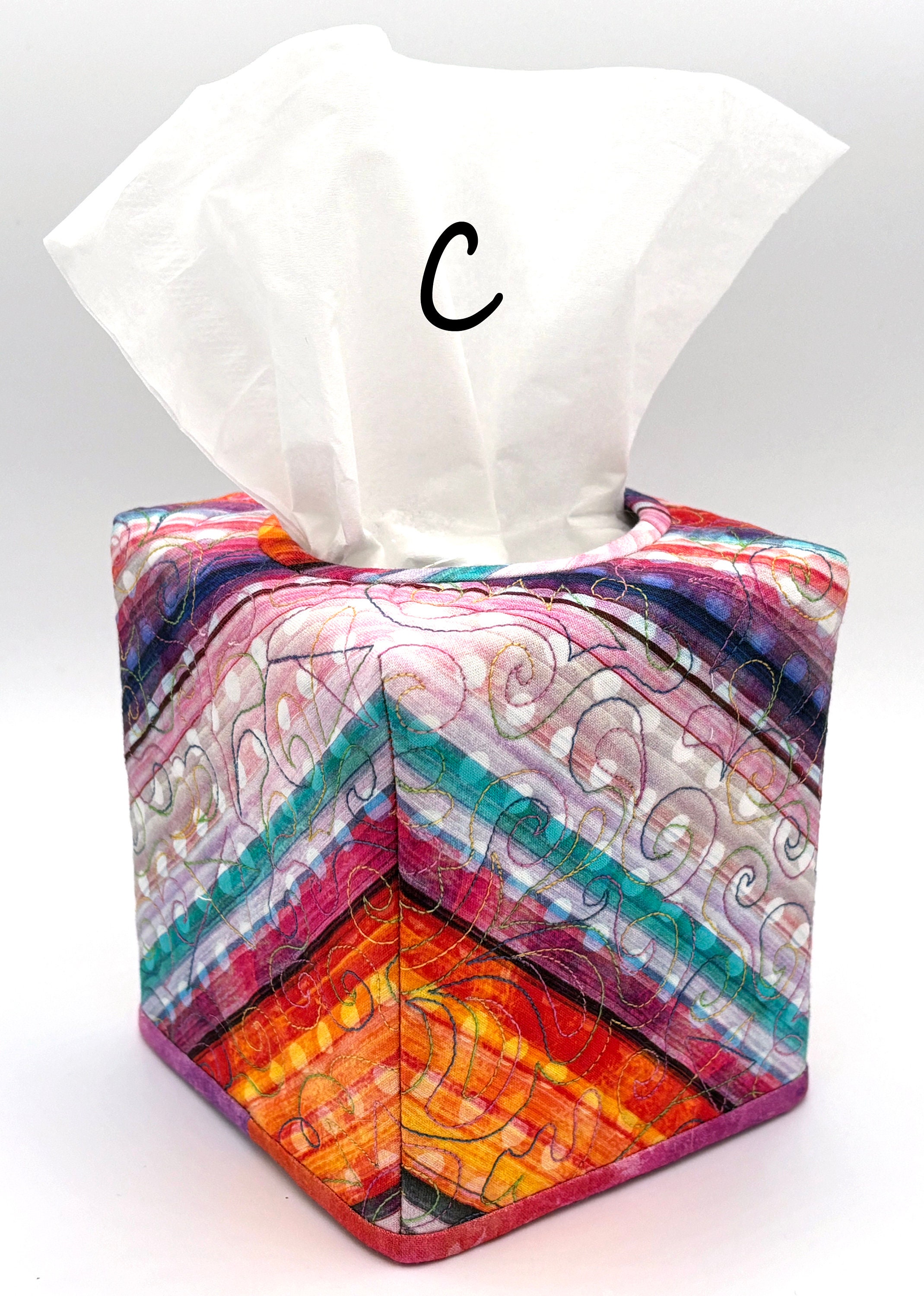Quilted Tissue Box Cover in Made With Multi-color Bright Stripe Fabric ...
