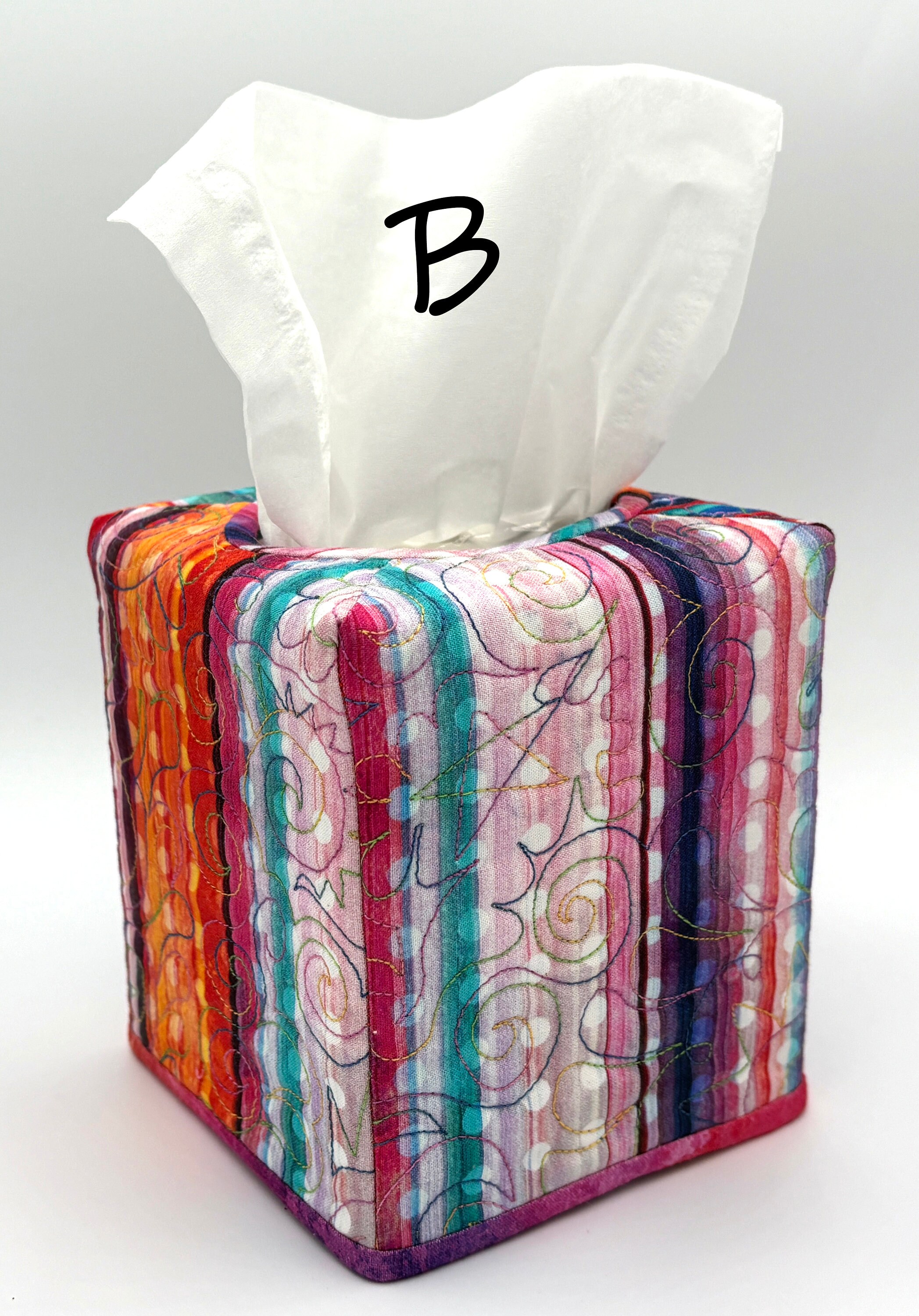 Quilted Tissue Box Cover in Made With Multi-color Bright Stripe Fabric ...