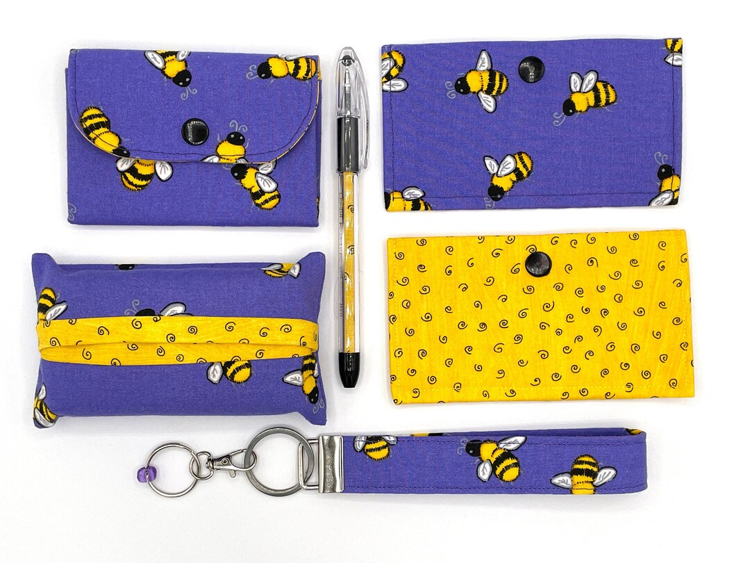 3-pocket Snappy Set: Tissue, Lipstick, Key Fob & Pen - Bee Fabric - Etsy