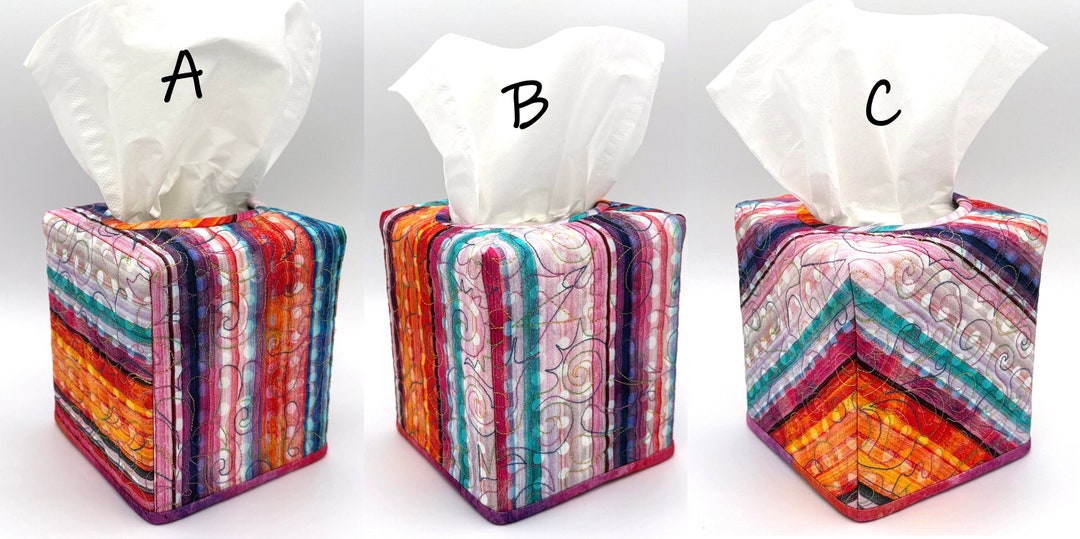 Quilted Tissue Box Cover in Made With Multi-color Bright Stripe Fabric ...
