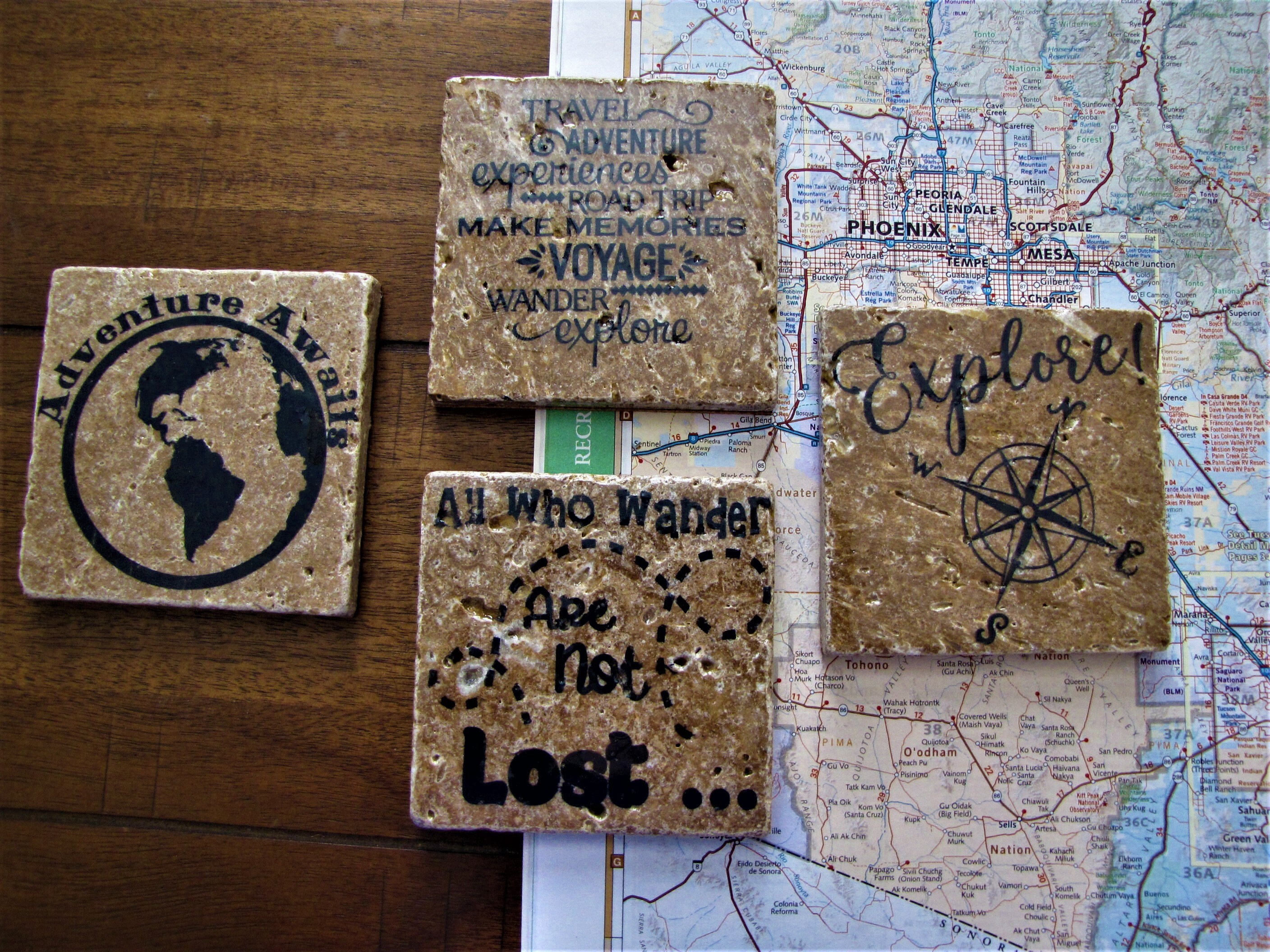 Travel Theme Travertine Tile Coasters Set of 4 - Etsy UK