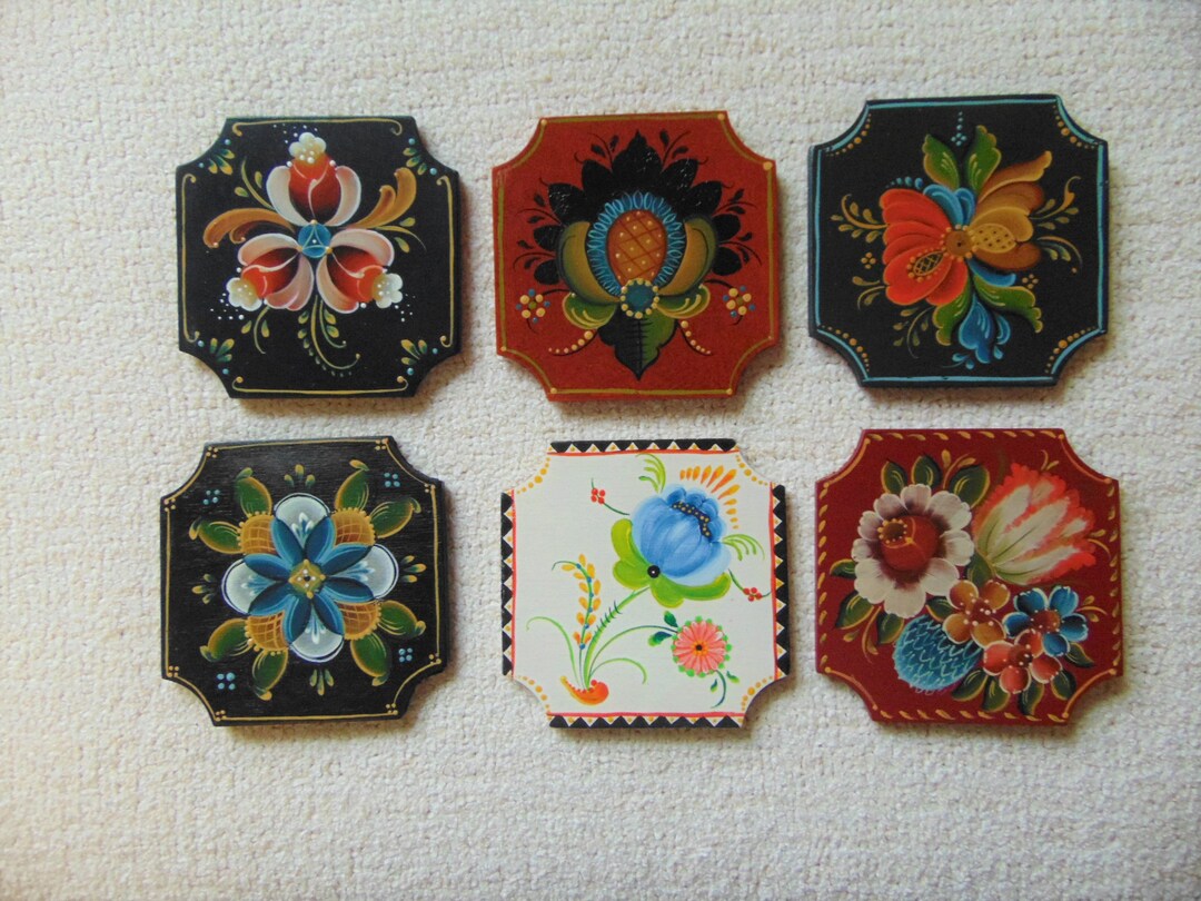 Rosemaling Design Packet + 6 Coasters - Etsy