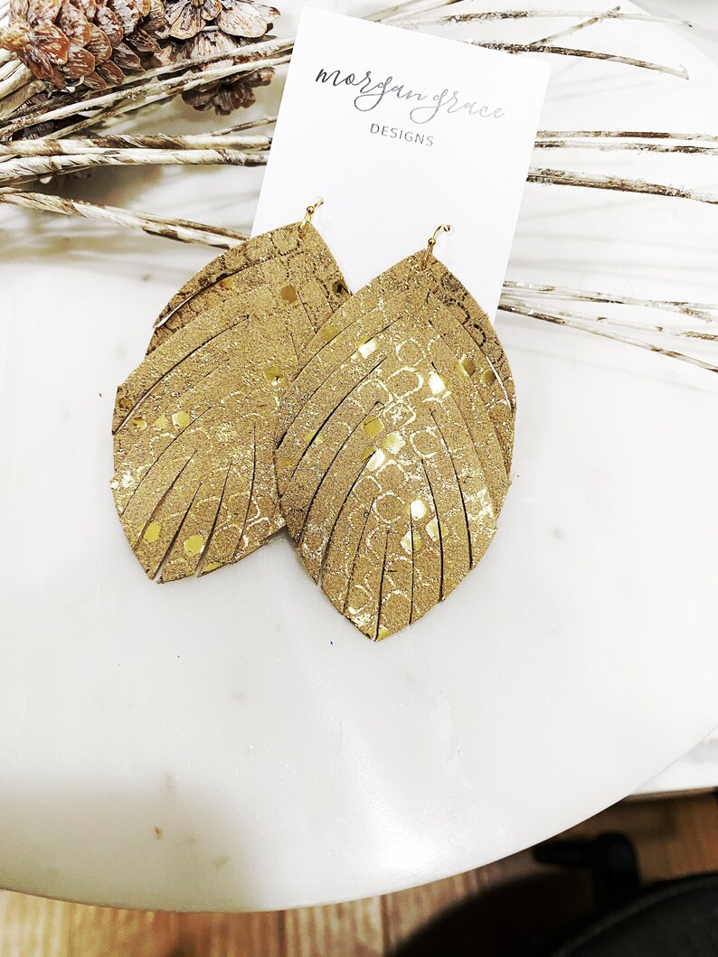 Fringe Leaf Leather Earrings Boho Fringe Leaf Earrings Leaf | Etsy