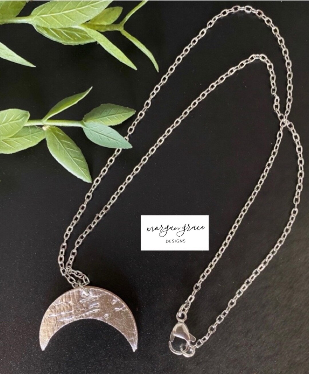 Crescent Moon Stainless Steel 18 Cable Chain Necklace With Metallic ...