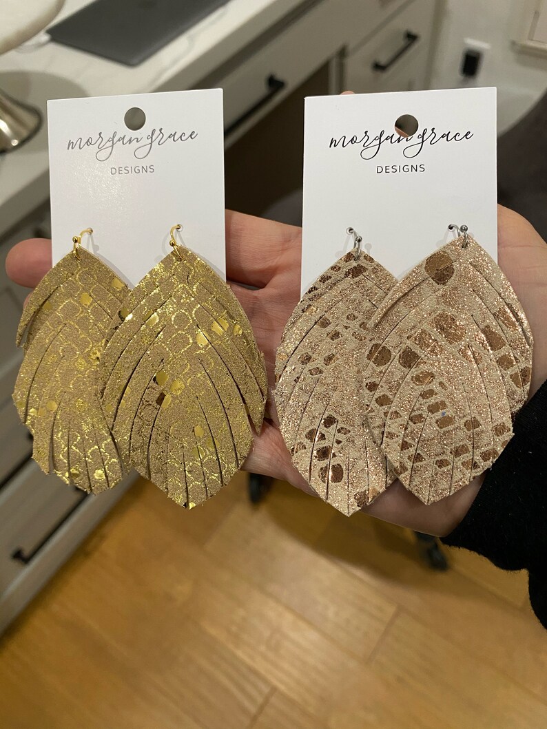 Fringe Leaf Leather Earrings Boho Fringe Leaf Earrings Leaf | Etsy