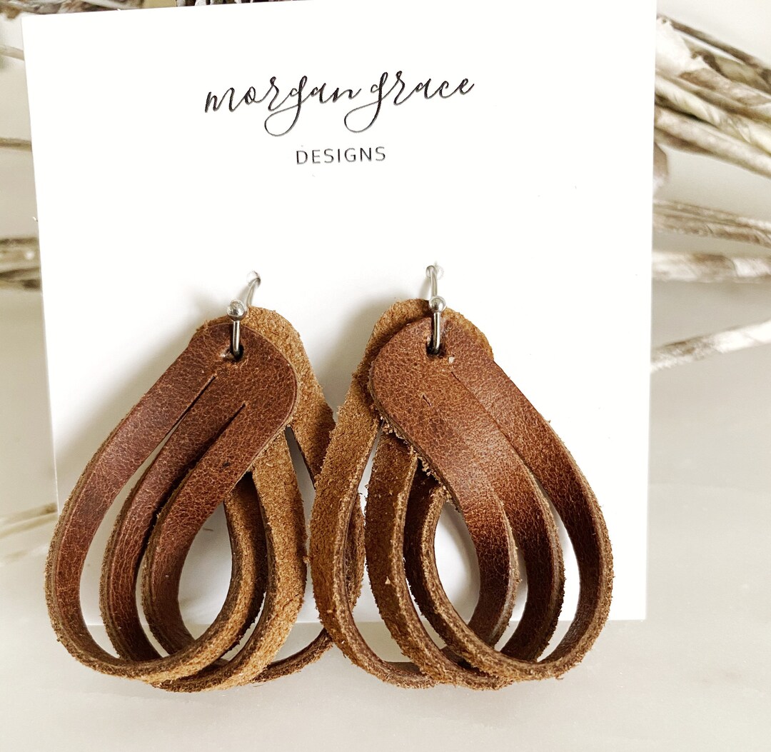 Twisted Leather Loop Earrings, Leather Loop Earrings, Leather Twisted ...