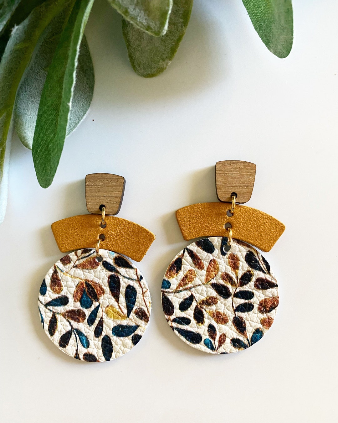 Aquarell Zweige Herbst Print Lederohrringe, Herbst Blatt Print Leder ...