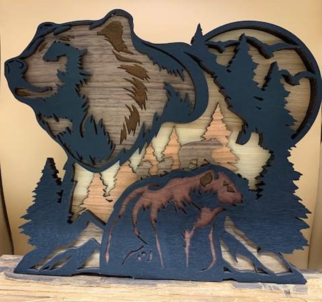 Mama Bear Wood Collage Made of Layered Wood, Perfect for a Rustic Cabin ...