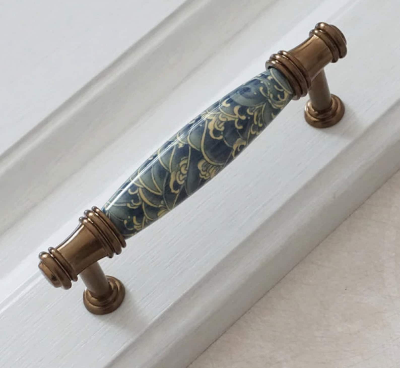 Susaki // Ceramic Blue Wave Handle Pull and Knob Hardware | Etsy
