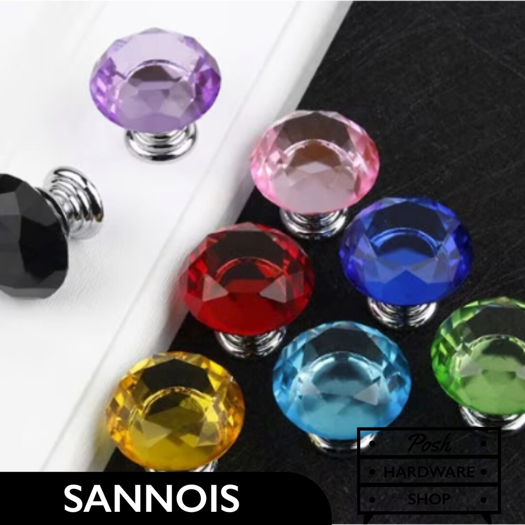 Sannois // Crystal Glass Diamond Knobs - Black, Sky Blue, Yellow, Blue ...