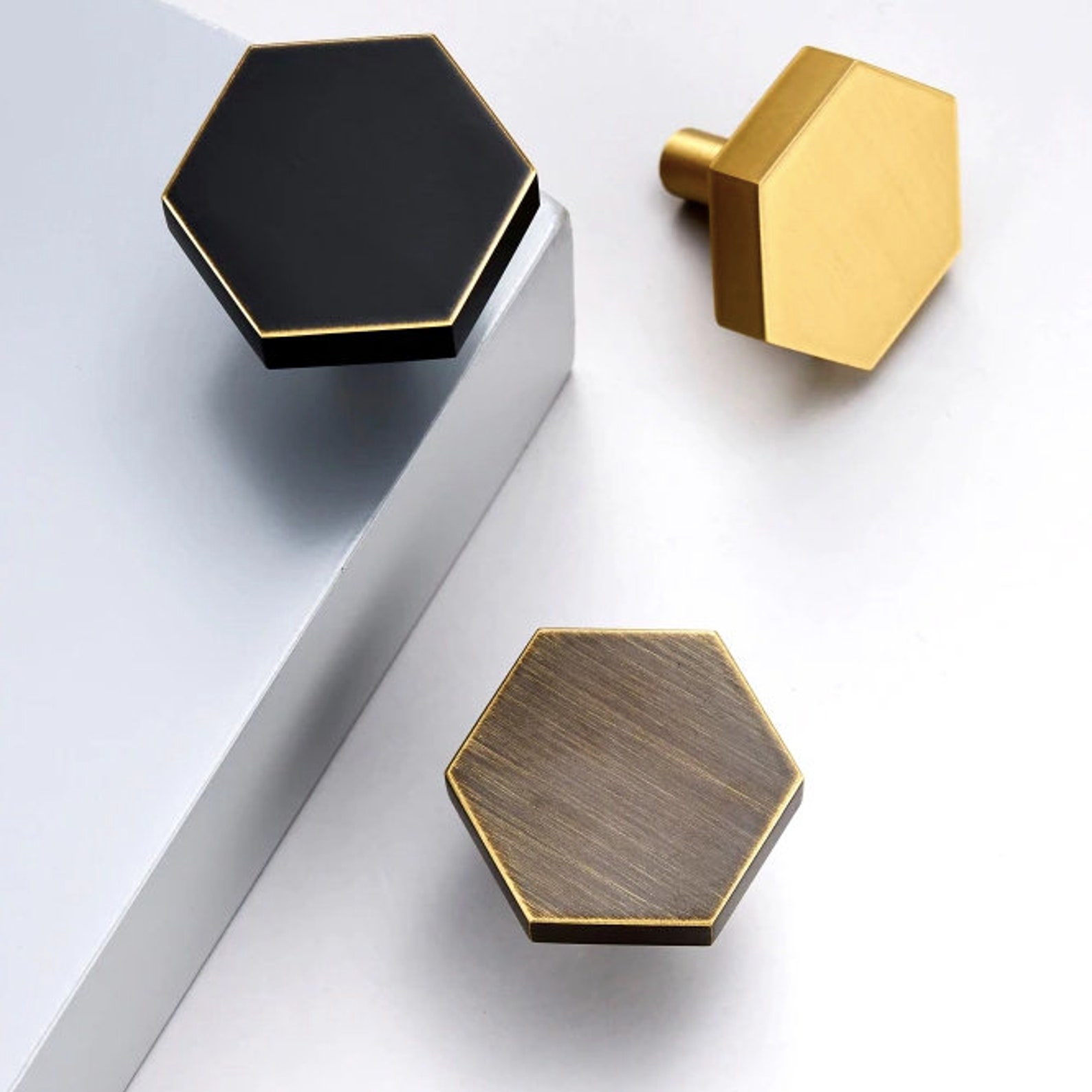 Sundsvall // Solid Brass Hexagon Knobs Hardware for - Etsy