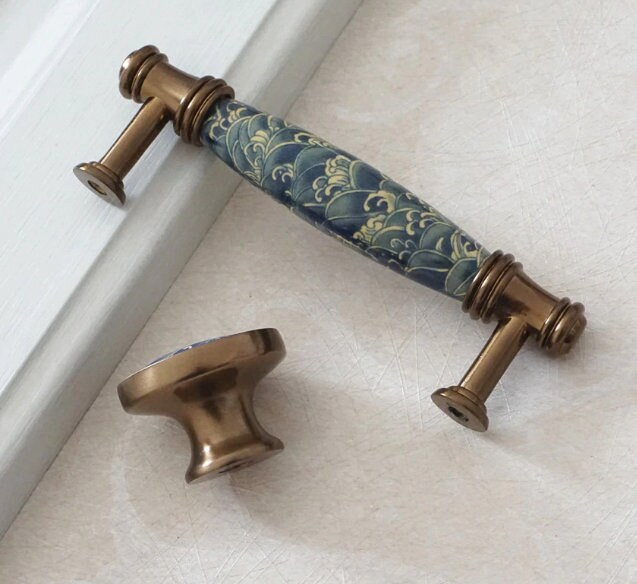 Susaki // Ceramic Blue Wave Handle Pull and Knob Hardware - Etsy