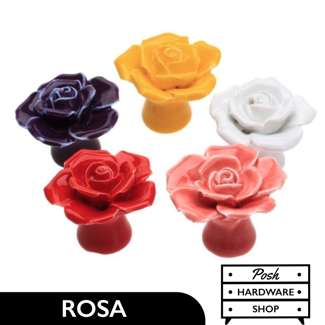 Rosa // Ceramic Rose Flower Knobs Hardware for Cabinets and Drawers. 5 ...