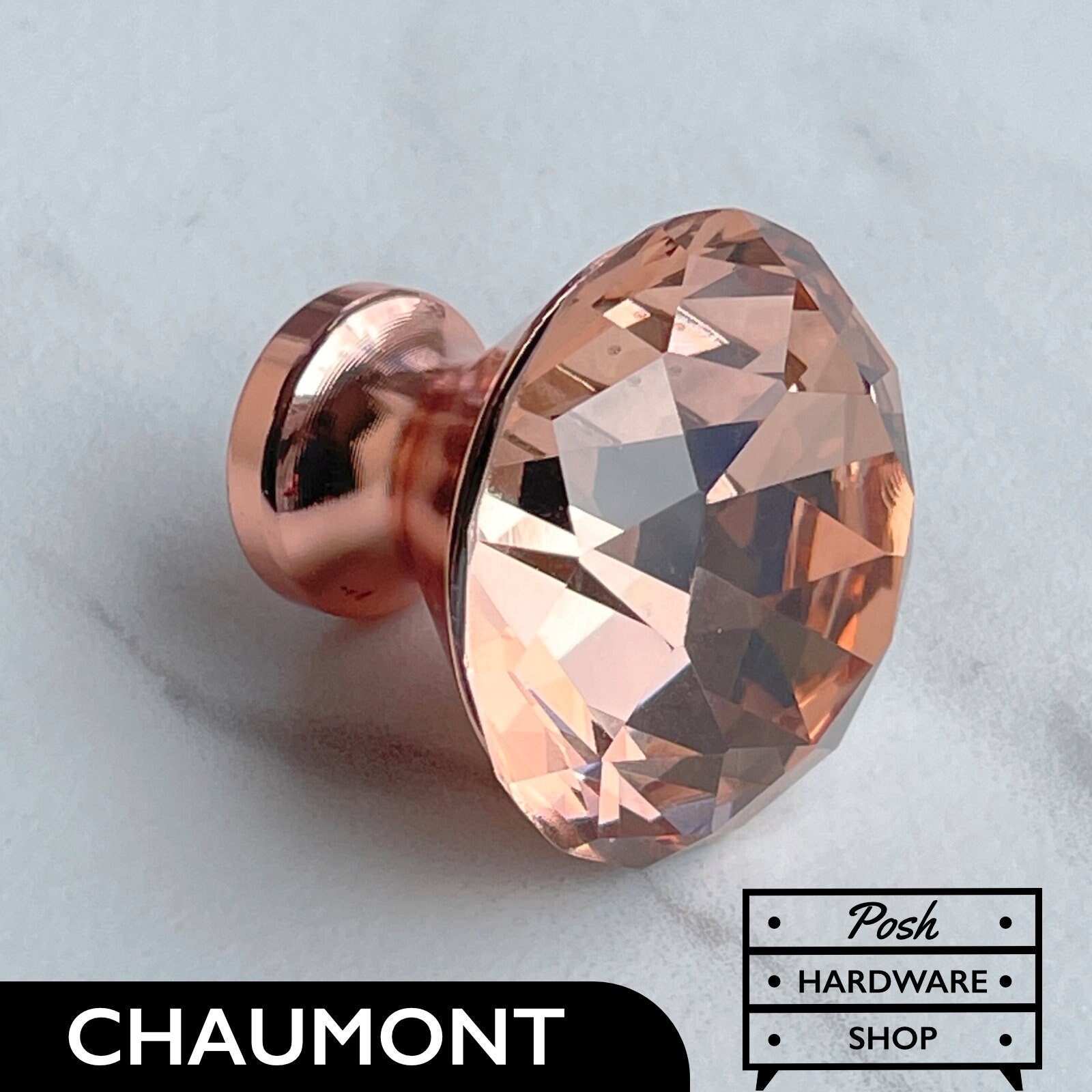 Chaumont Rose Gold Crystal Glass Diamond Knobs Hardware for Cabinets and Furniture Width 30 Mm 1 3 16 Etsy